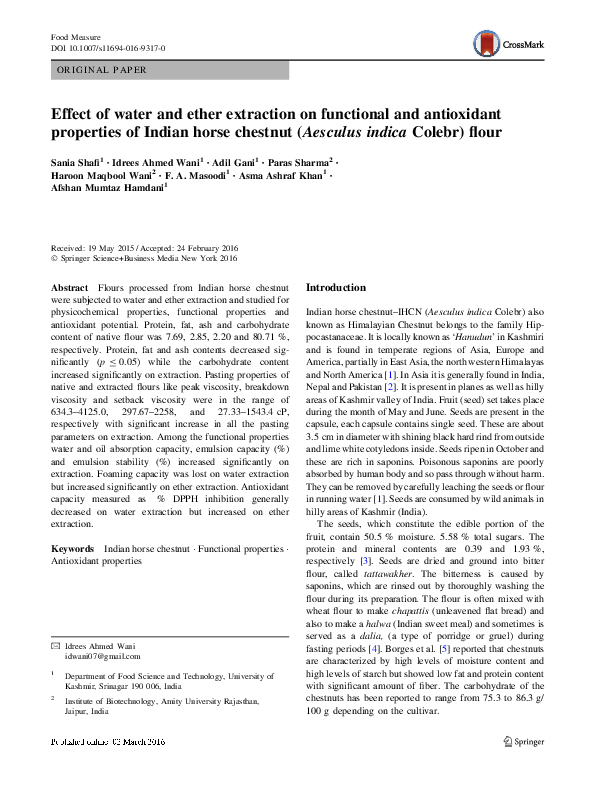 (PDF) Effect of water and ether extraction on functional and ...
