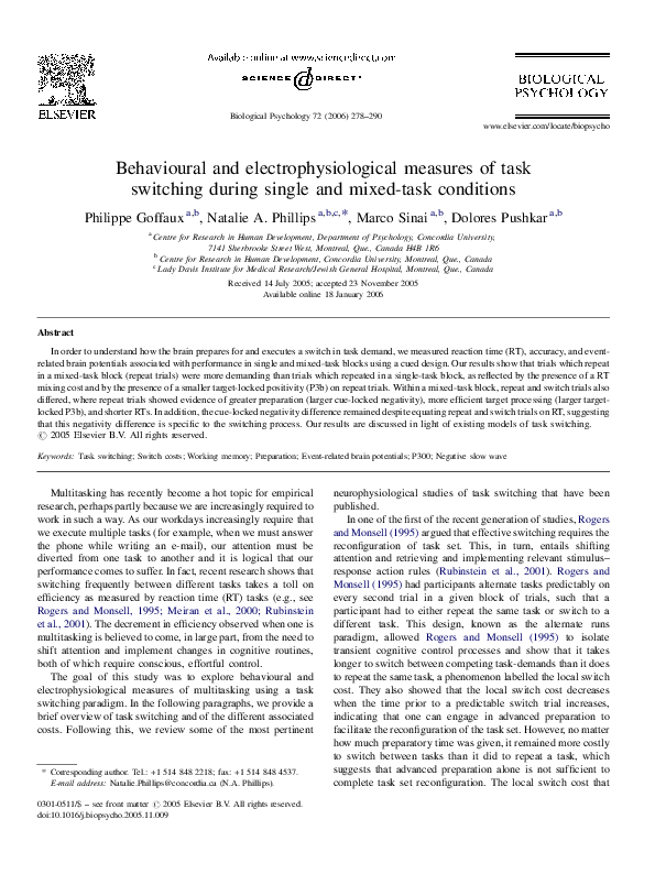 (PDF) Behavioural and electrophysiological measures of task switching during single and mixed ...