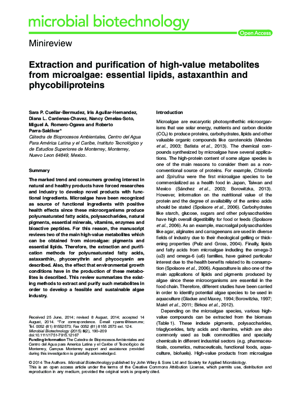 (PDF) Extraction and purification of high‐value metabolites from ...