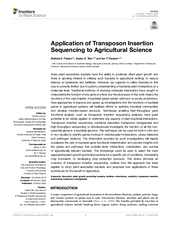 (PDF) Application of Transposon Insertion Sequencing to Agricultural ...