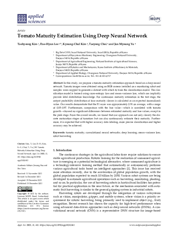Pdf Tomato Maturity Estimation Using Deep Neural Network Taeyong