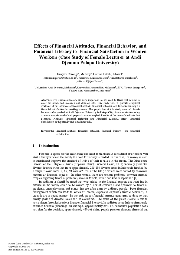 (PDF) Effects of Financial Attitudes, Financial Behavior, and Financial Literacy to Financial ...