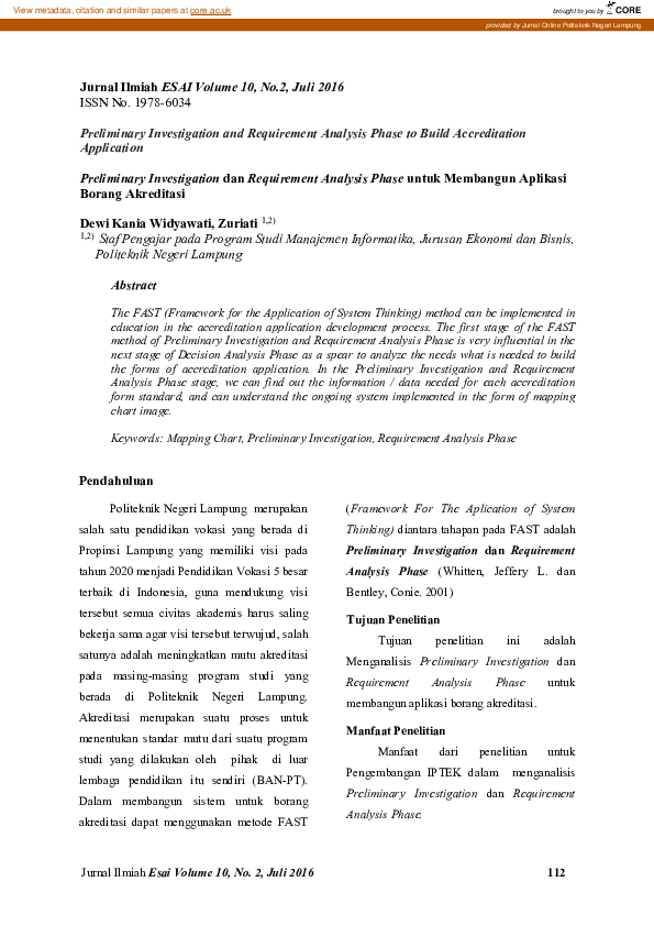 (PDF) Preliminary Investigation dan Requirement Analysis Phase untuk Membangun Aplikasi Borang ...