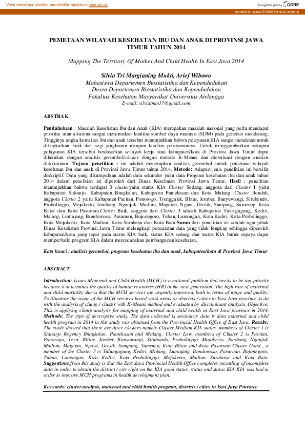 (PDF) PEMETAAN WILAYAH KESEHATAN IBU DAN ANAK DI PROVINSI JAWA TIMUR TAHUN 2014: Mapping The ...