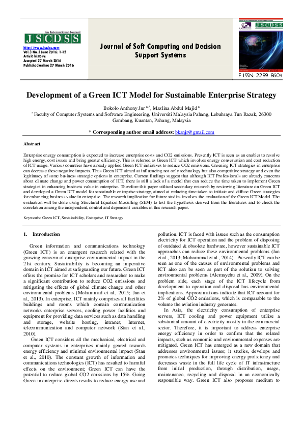 (PDF) Development of a Green ICT Model for Sustainable Enterprise Strategy