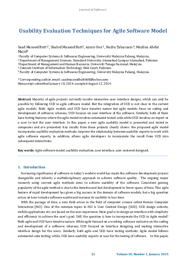 Pdf Usability Evaluation Techniques For Agile Software Model