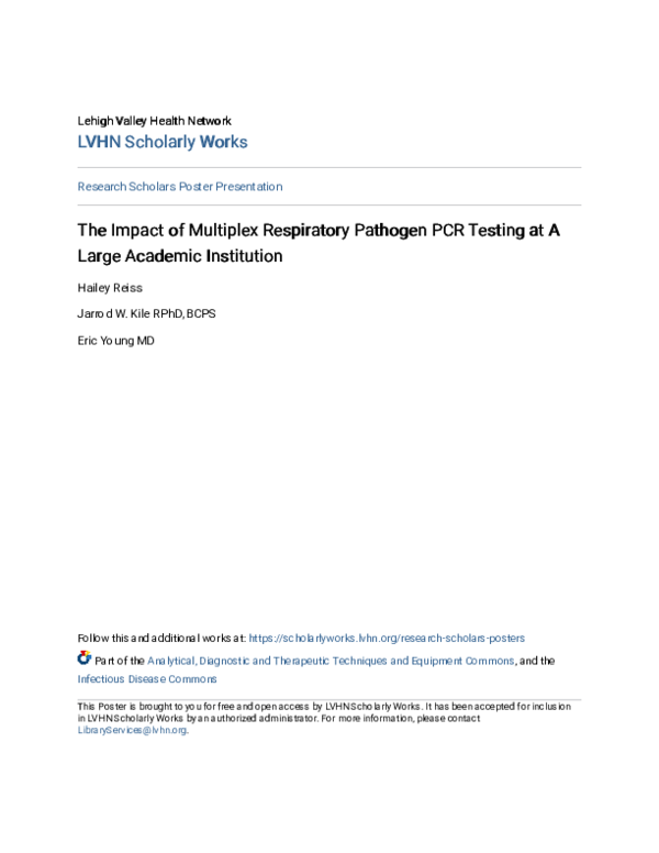 (PDF) The Impact of Multiplex Respiratory Pathogen PCR Testing at A ...