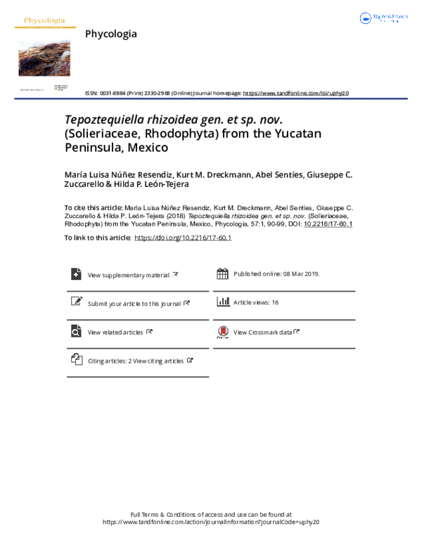 (PDF) Tepoztequiella rhizoidea gen. et sp. nov. (Solieriaceae ...