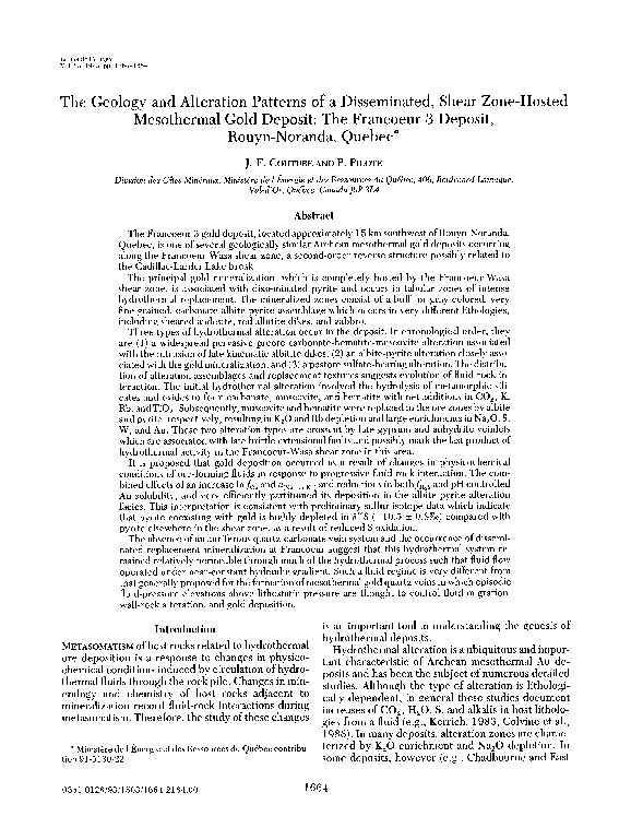 (PDF) The geology and alteration patterns of a disseminated, shear zone ...