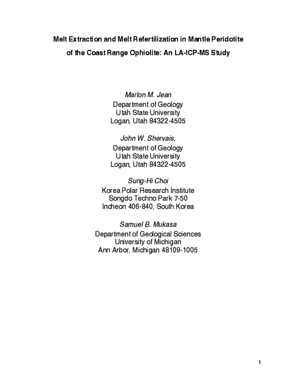 (PDF) Melt extraction and melt refertilization in mantle peridotite of ...