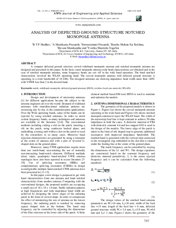 Pdf Analysis Of Defected Ground Structure Notched Monopole Antenna