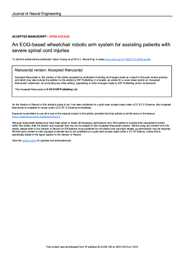 (PDF) An EOG-based wheelchair robotic arm system for assisting patients with severe spinal cord ...