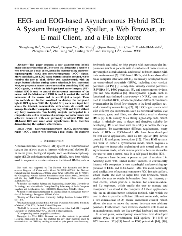 Pdf Eeg And Eog Based Asynchronous Hybrid Bci A System Integrating