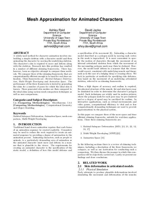(PDF) Mesh Approximation for Animated Characters
