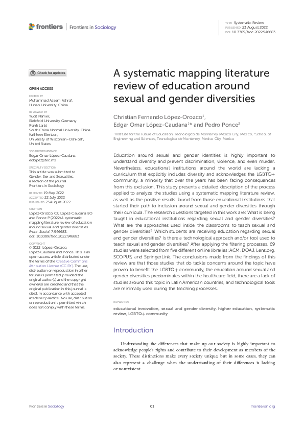 (PDF) A systematic mapping literature review of education around sexual and gender diversities