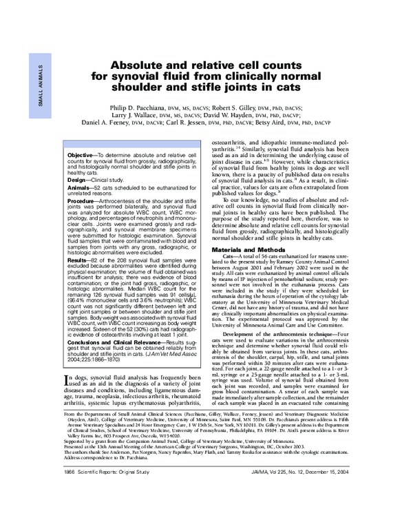 (PDF) Absolute and relative cell counts for synovial fluid from ...