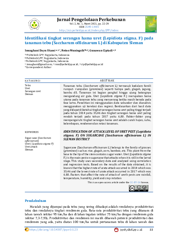 (PDF) IDENTIFIKASI TINGKAT SERANGAN HAMA URET (Lepidiota stigma. F ...