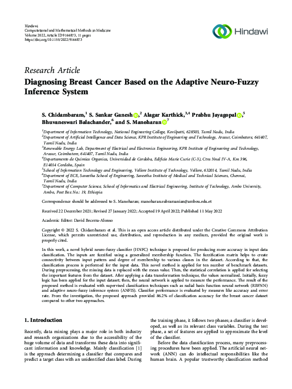Pdf Diagnosing Breast Cancer Based On The Adaptive Neuro Fuzzy Inference System