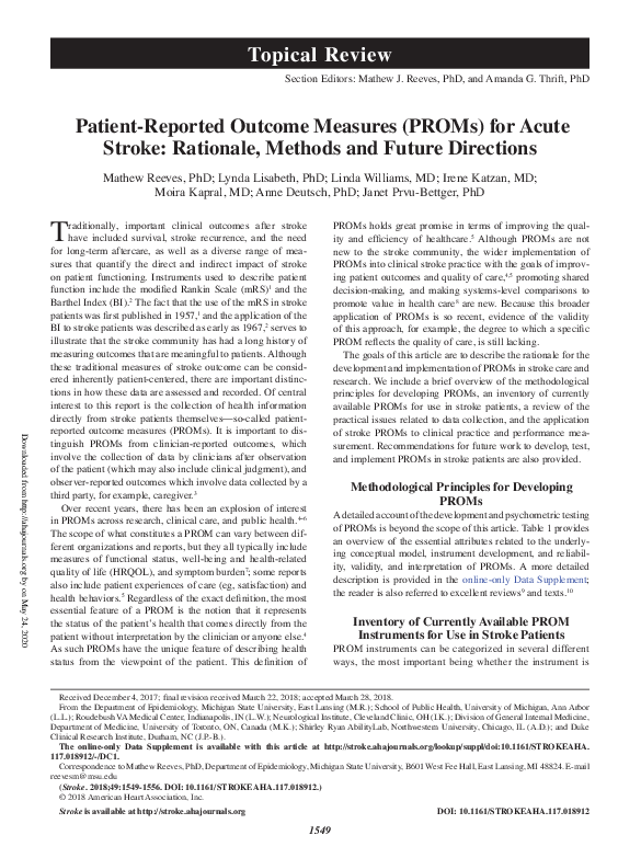 (PDF) Patient-Reported Outcome Measures (PROMs) for Acute Stroke ...