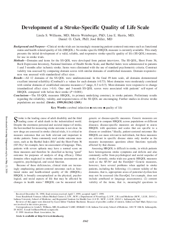 (PDF) Development of a Stroke-Specific Quality of Life Scale
