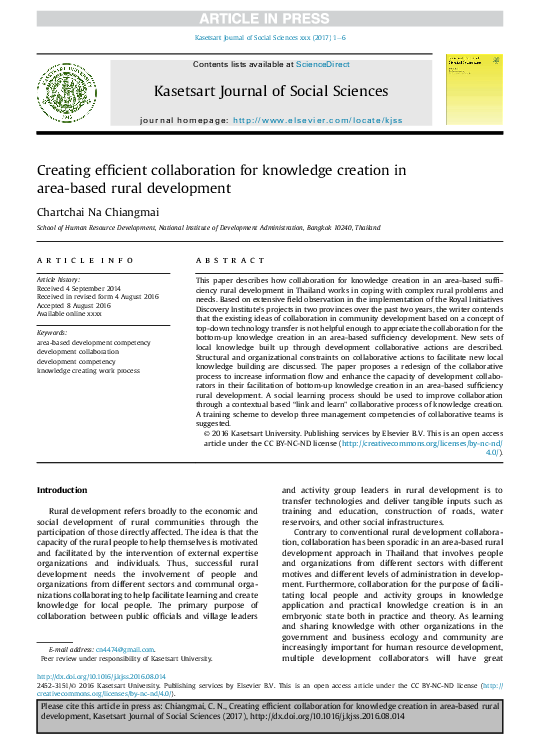 (PDF) Creating efficient collaboration for knowledge creation in area ...