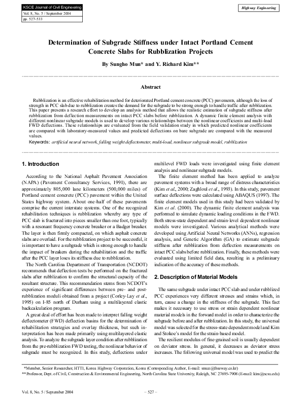 (PDF) Determination of subgrade stiffness under intact portland cement ...