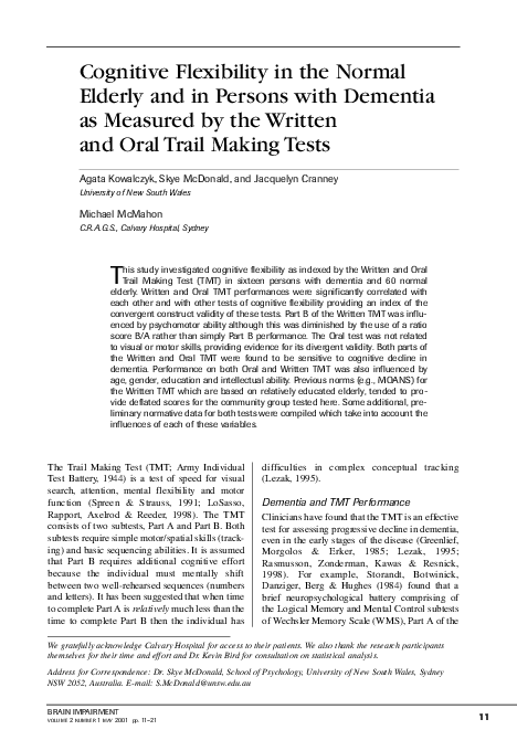 (PDF) Cognitive Flexibility in the Normal Elderly and in Persons with ...