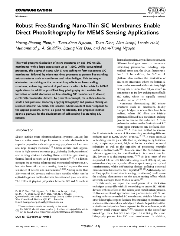 (PDF) Robust Free‐Standing Nano‐Thin SiC Membranes Enable Direct ...