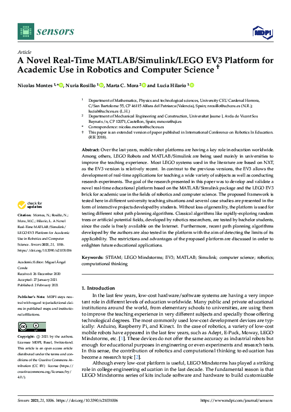 (PDF) A Novel Real-Time MATLAB/Simulink/LEGO EV3 Platform for Academic Use in Robotics and ...