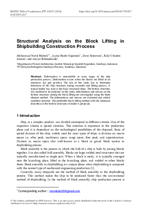 (PDF) Structural Analysis on the Block Lifting in Shipbuilding ...