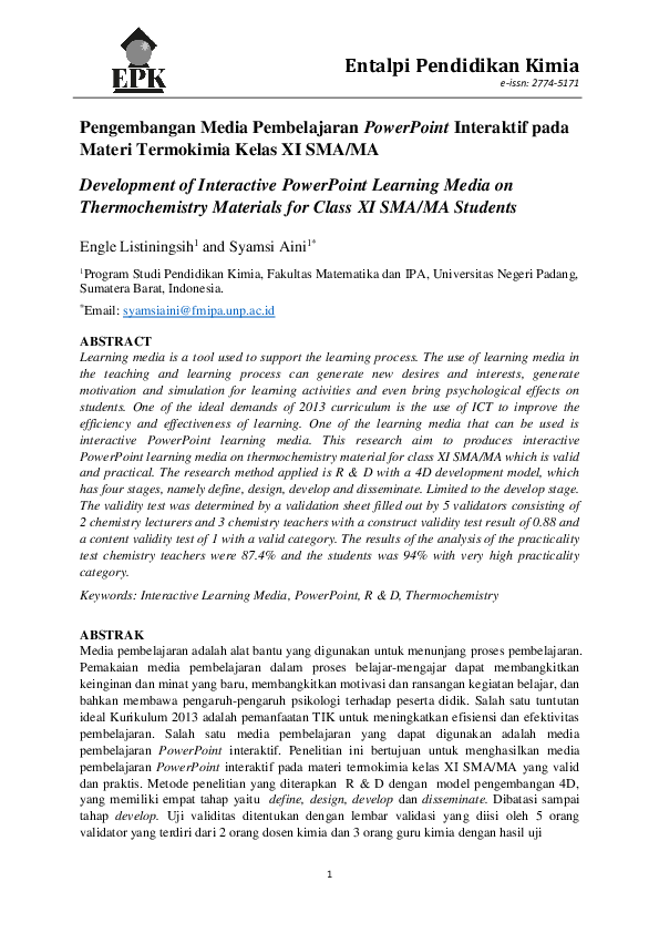 (PDF) Pengembangan Media Pembelajaran PowerPoint Interaktif pada Materi Termokimia Kelas XI SMA/MA