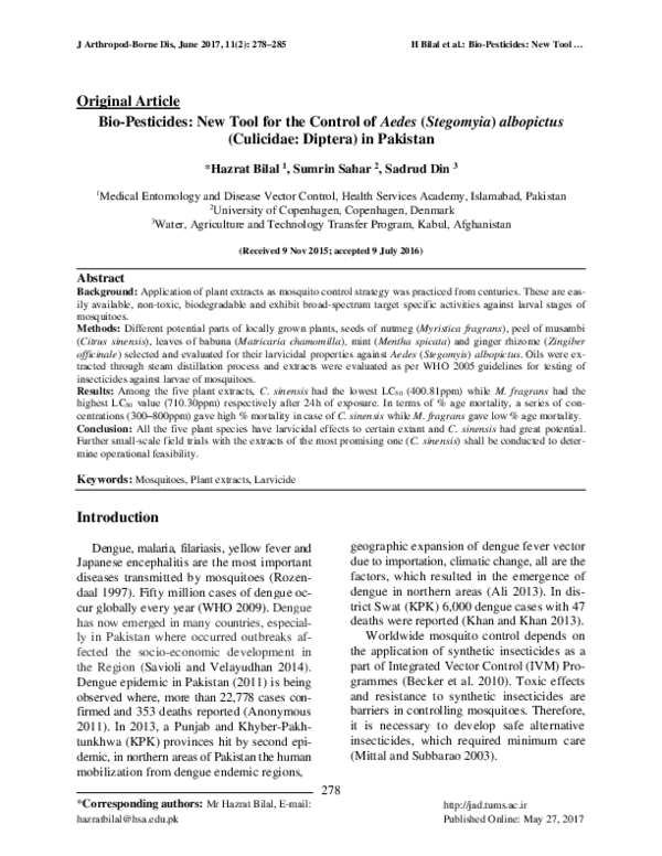 (PDF) Bio-Pesticides: New Tool for the Control of Aedes (Stegomyia) albopictus (Culicidae ...