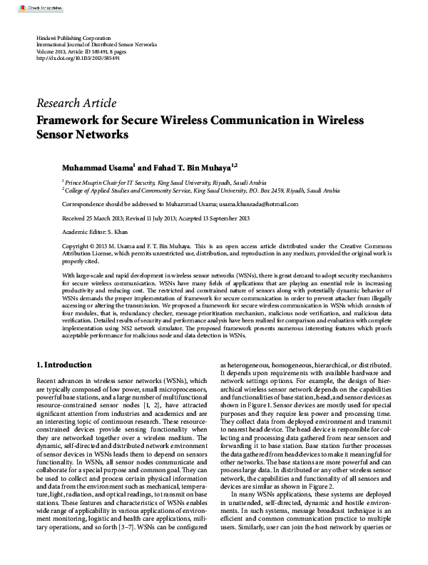 Pdf Framework For Secure Wireless Communication In Wireless Sensor