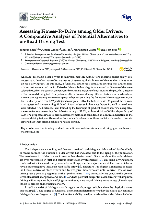 (PDF) Assessing Fitness-To-Drive among Older Drivers: A Comparative ...