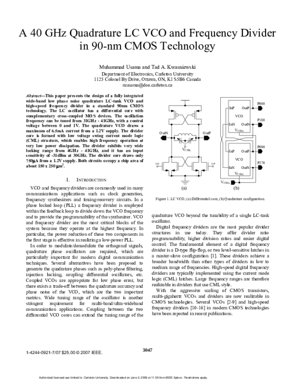 (PDF) A 40 GHz Quadrature LC VCO and Frequency Divider in 90-nm CMOS ...