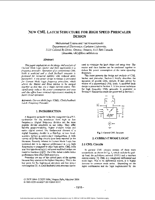 (PDF) New CML latch structure for high speed prescaler design