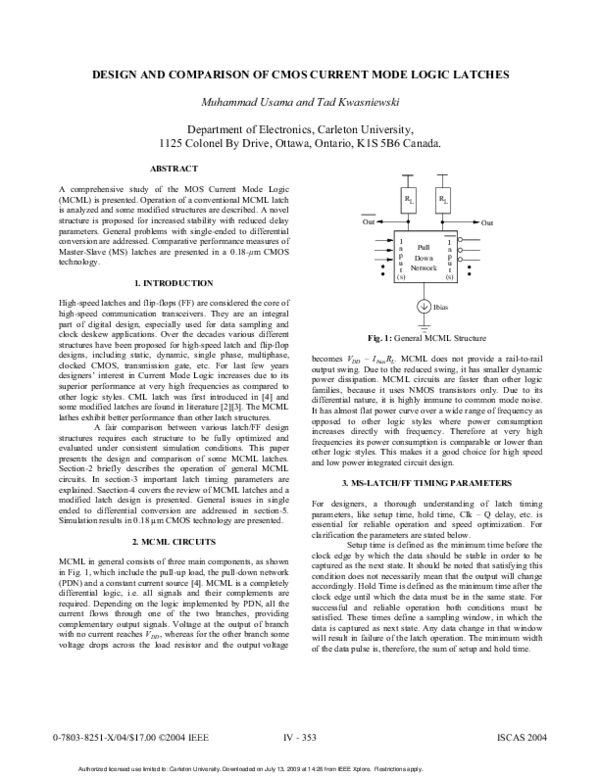 (PDF) Design and comparison of CMOS Current Mode Logic latches