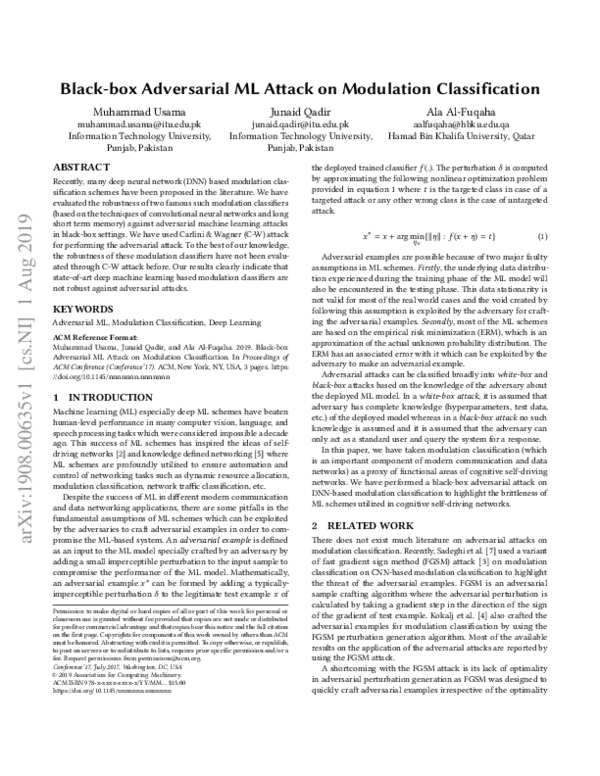 (PDF) Black-box Adversarial ML Attack on Modulation Classification