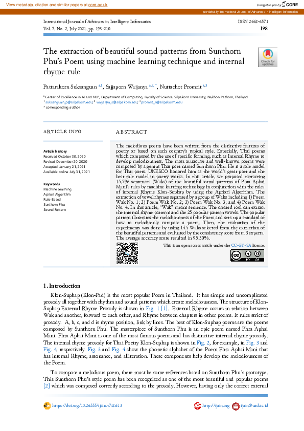 (PDF) The Extraction of Beautiful Sound Patterns from Sunthorn Phu's ...
