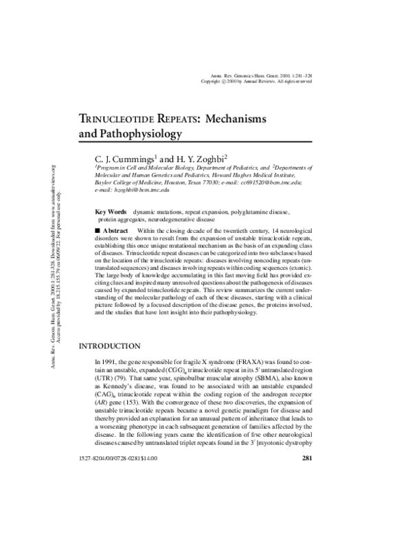 (PDF) Trinucleotide Repeat Disorders Overview