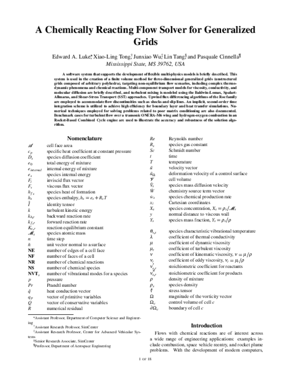 (PDF) A Chemically Reacting Flow Solver for Generalized Grids