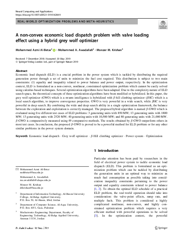 Pdf A Non Convex Economic Load Dispatch Problem With Valve Loading Effect Using A Hybrid Grey