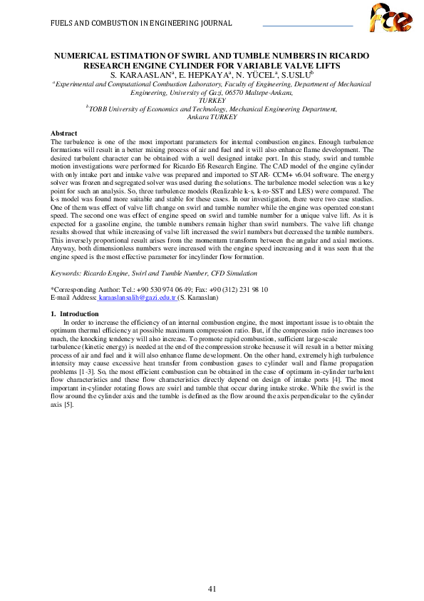(PDF) Numerical Estimation of Swirl and Tumble Numbers in Ricardo ...