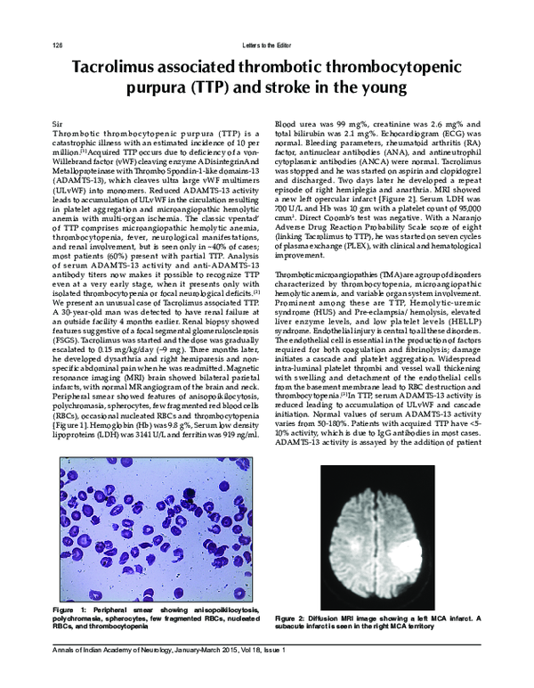 (PDF) Tacrolimus associated thrombotic thrombocytopenic purpura (TTP ...