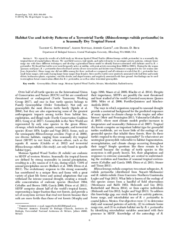 (PDF) Habitat Use and Activity Patterns of a Terrestrial Turtle ...