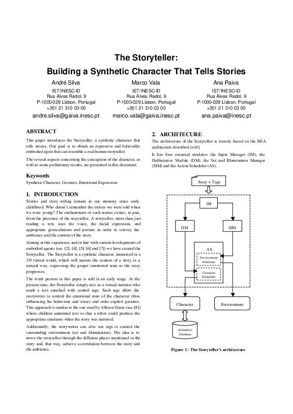 (PDF) The Storyteller: Building a synthetic character that tells stories