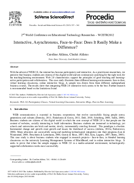 (PDF) Interactive, Asynchronous, Face-to-Face: Does it Really Make a Difference?