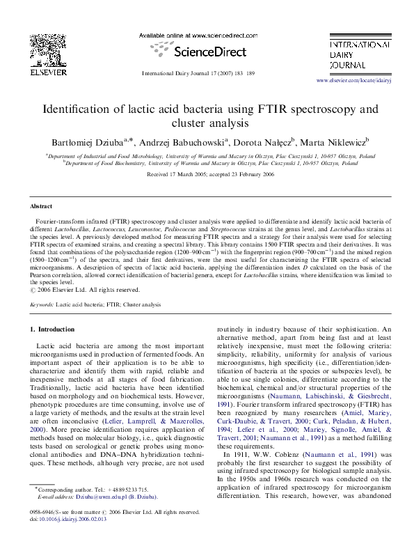 (PDF) Identification of lactic acid bacteria using FTIR spectroscopy ...