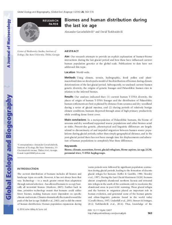 (PDF) Biomes and human distribution during the last ice age