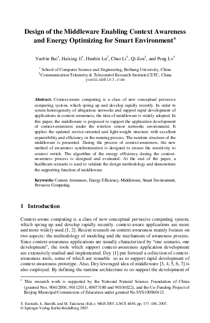 (PDF) Design of the Middleware Enabling Context Awareness and Energy Optimizing for Smart ...